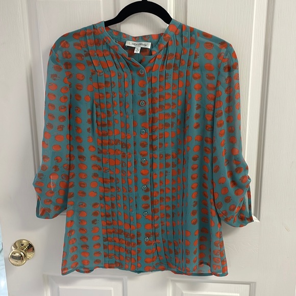 Beth Bowley | Tops | Beth Bowley Top Cute Teal And Orange Polka Dot ...